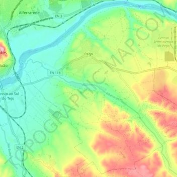 Pego topographic map, elevation, terrain