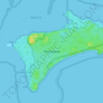 Peel Island topographic map, elevation, terrain