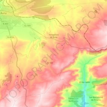 Tornadizos de Ávila topographic map, elevation, terrain