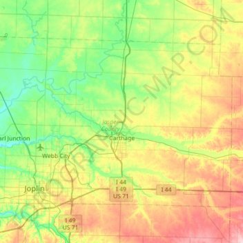 Jasper County topographic map, elevation, terrain