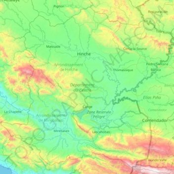 Centre Department topographic map, elevation, terrain