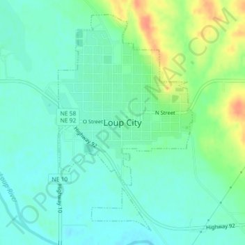 Loup City topographic map, elevation, terrain