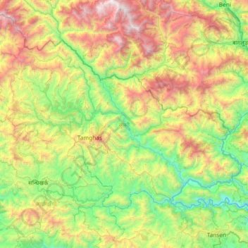Gulmi topographic map, elevation, terrain