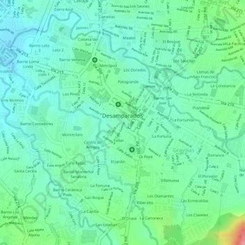 Desamparados topographic map, elevation, terrain