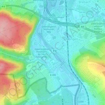 Saar topographic map, elevation, terrain