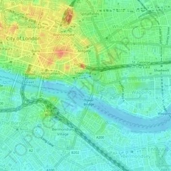Tower of London topographic map, elevation, terrain