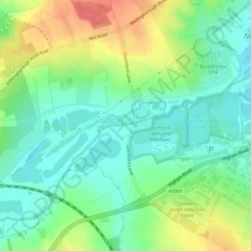 River Nene Navigation topographic map, elevation, terrain