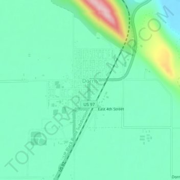 Dorris topographic map, elevation, terrain