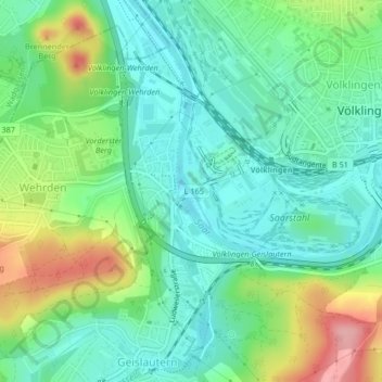 Saar topographic map, elevation, terrain