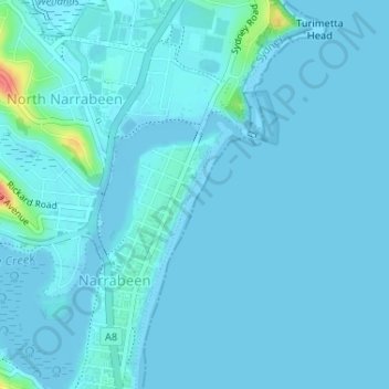 North Narrabeen Beach topographic map, elevation, terrain