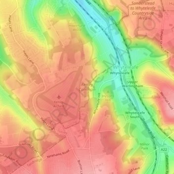 Kenley Common topographic map, elevation, terrain