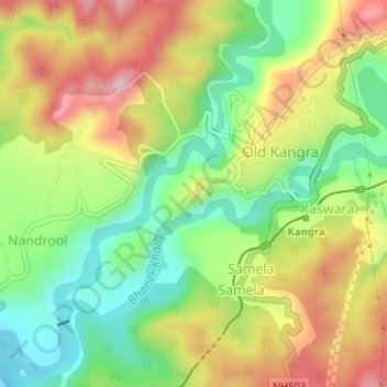 Kangra Fort topographic map, elevation, terrain