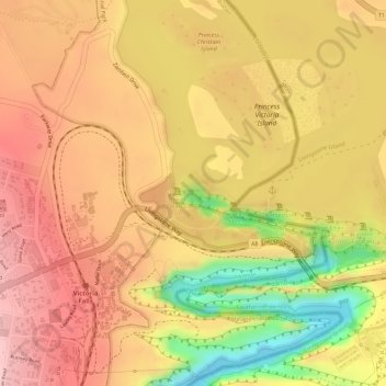 Victoria Falls topographic map, elevation, terrain
