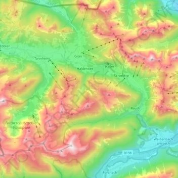 Tannheimer Tal topographic map, elevation, terrain
