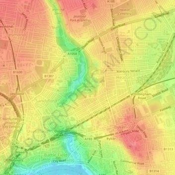 Heaton Park topographic map, elevation, terrain