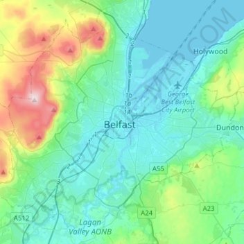 Belfast topographic map, elevation, terrain