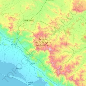 Reserva de la Biosfera La Sepultura topographic map, elevation, terrain