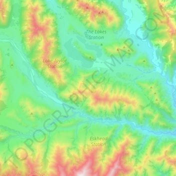 Hurunui River South Branch topographic map, elevation, terrain