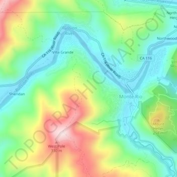 Monte Rio topographic map, elevation, terrain