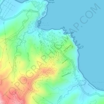Le Marigot topographic map, elevation, terrain