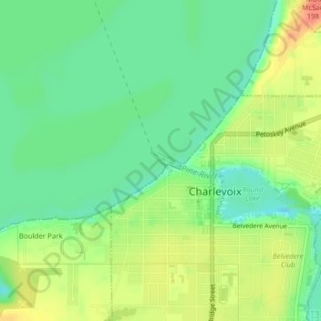 Charlevoix South Pier Light topographic map, elevation, terrain