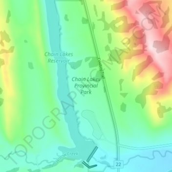 Chain Lakes Provincial Park topographic map, elevation, terrain