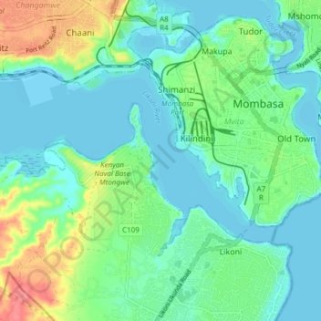 Likoni River topographic map, elevation, terrain