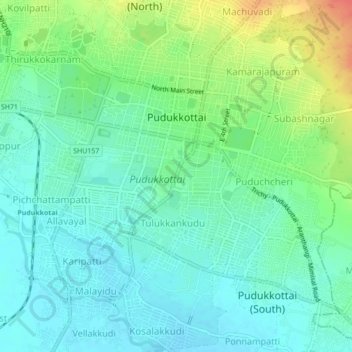 Pudukkottai topographic map, elevation, terrain