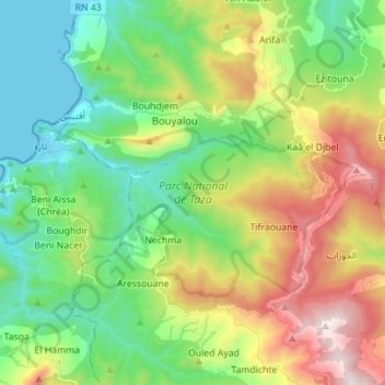 Taza National Park topographic map, elevation, terrain