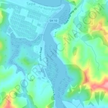 Taipa River topographic map, elevation, terrain