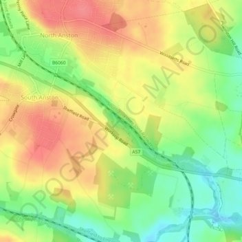 Anston Stones Wood topographic map, elevation, terrain