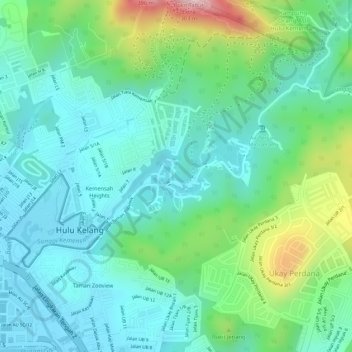 Kemensah River topographic map, elevation, terrain