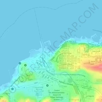 Playa Puerto Viejo topographic map, elevation, terrain