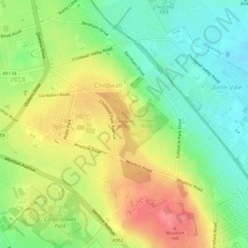 Childwall Woods topographic map, elevation, terrain