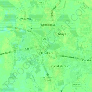 Oshakati topographic map, elevation, terrain