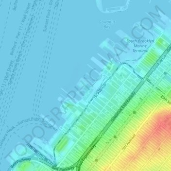 Bush Terminal Park topographic map, elevation, terrain