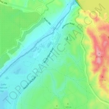 Friant topographic map, elevation, terrain