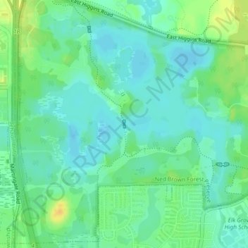 Busse Woods reservoir division of waterways topographic map, elevation ...
