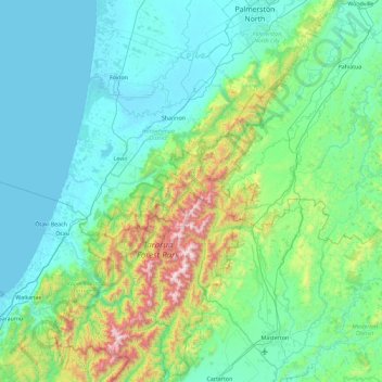 Tararua Range topographic map, elevation, terrain