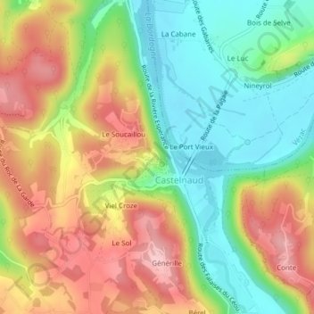 Château de Castelnaud-la-Chapelle topographic map, elevation, terrain