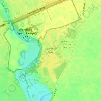Werribee Park topographic map, elevation, terrain