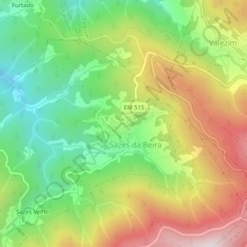 Piscina de Sazes da Beira topographic map, elevation, terrain