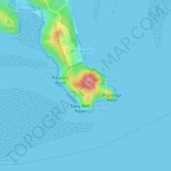 Waitakere Ranges Regional Park topographic map, elevation, terrain
