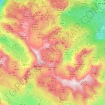 Durmitor topographic map, elevation, terrain