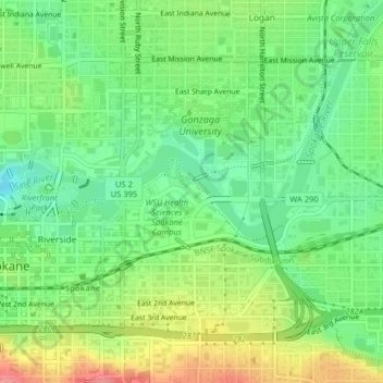 Spokane River topographic map, elevation, terrain