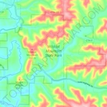 Wildcat Mountain State Park topographic map, elevation, terrain