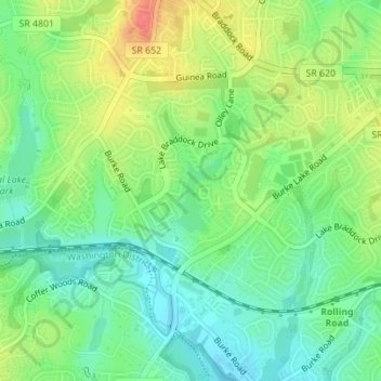 Lake Braddock topographic map, elevation, terrain