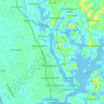 Periyar River topographic map, elevation, terrain