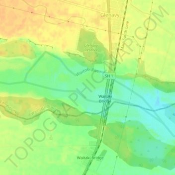 Waitaki River topographic map, elevation, terrain