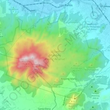 Mount Makiling Forest Reserve topographic map, elevation, terrain